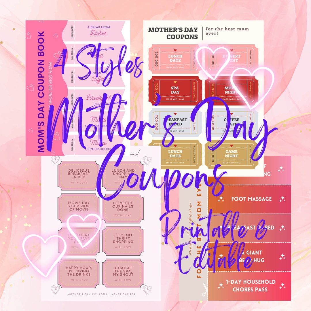 Mother's Day Coupons Printable and Editable - Etsy