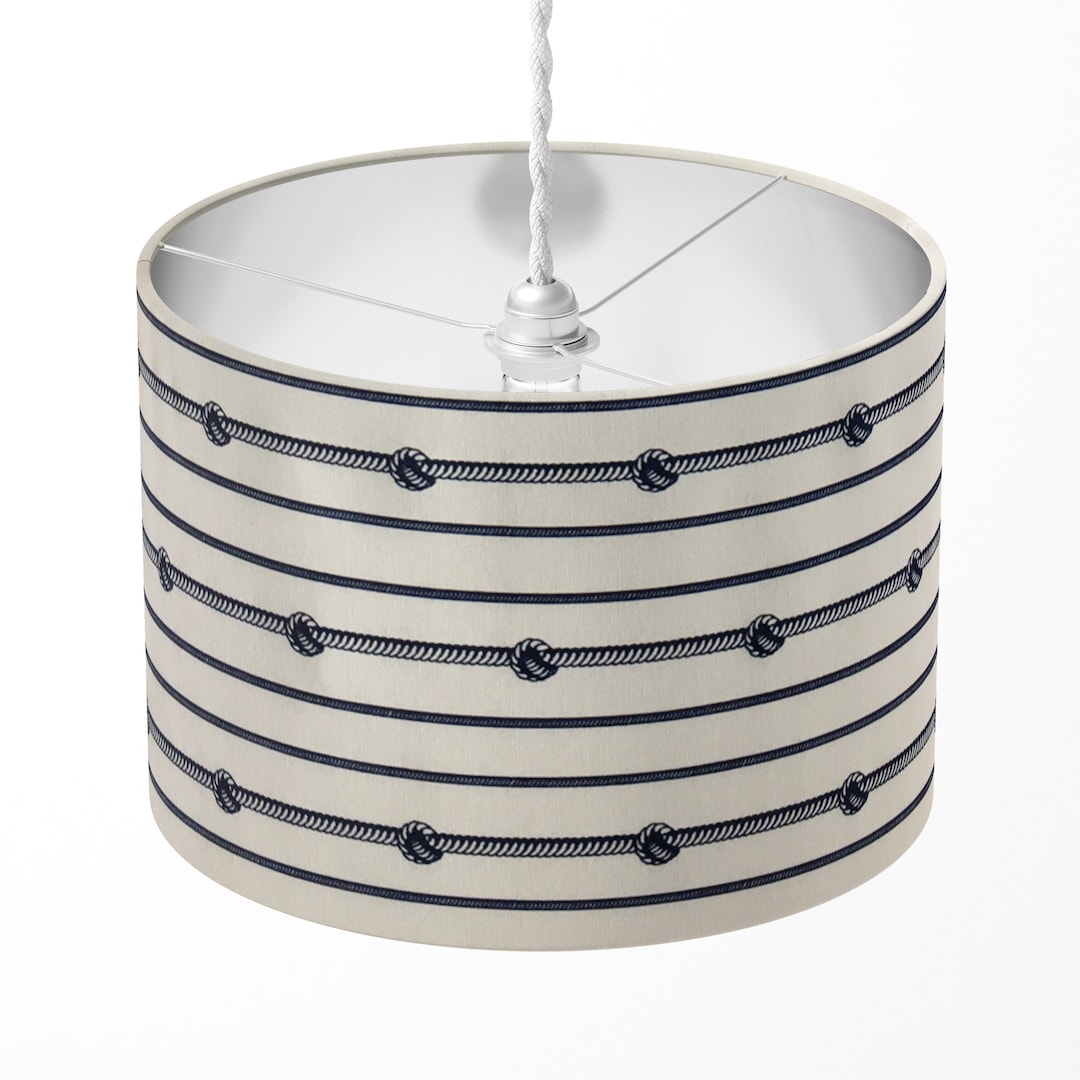 Nautical Lampshade, Stripe Lamp Shade, Navy White Lampshade, Rope Knot ...