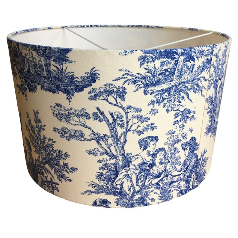 Toile Lampshade, French Lamp Shade, Blue White Lampshade, Countryside ...