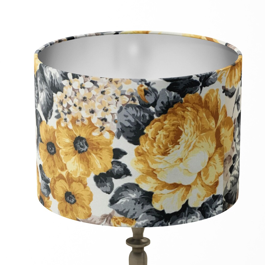 Rose Lamp Shade, Yellow Floral Lampshade, Flower Light Shade, Mustard ...
