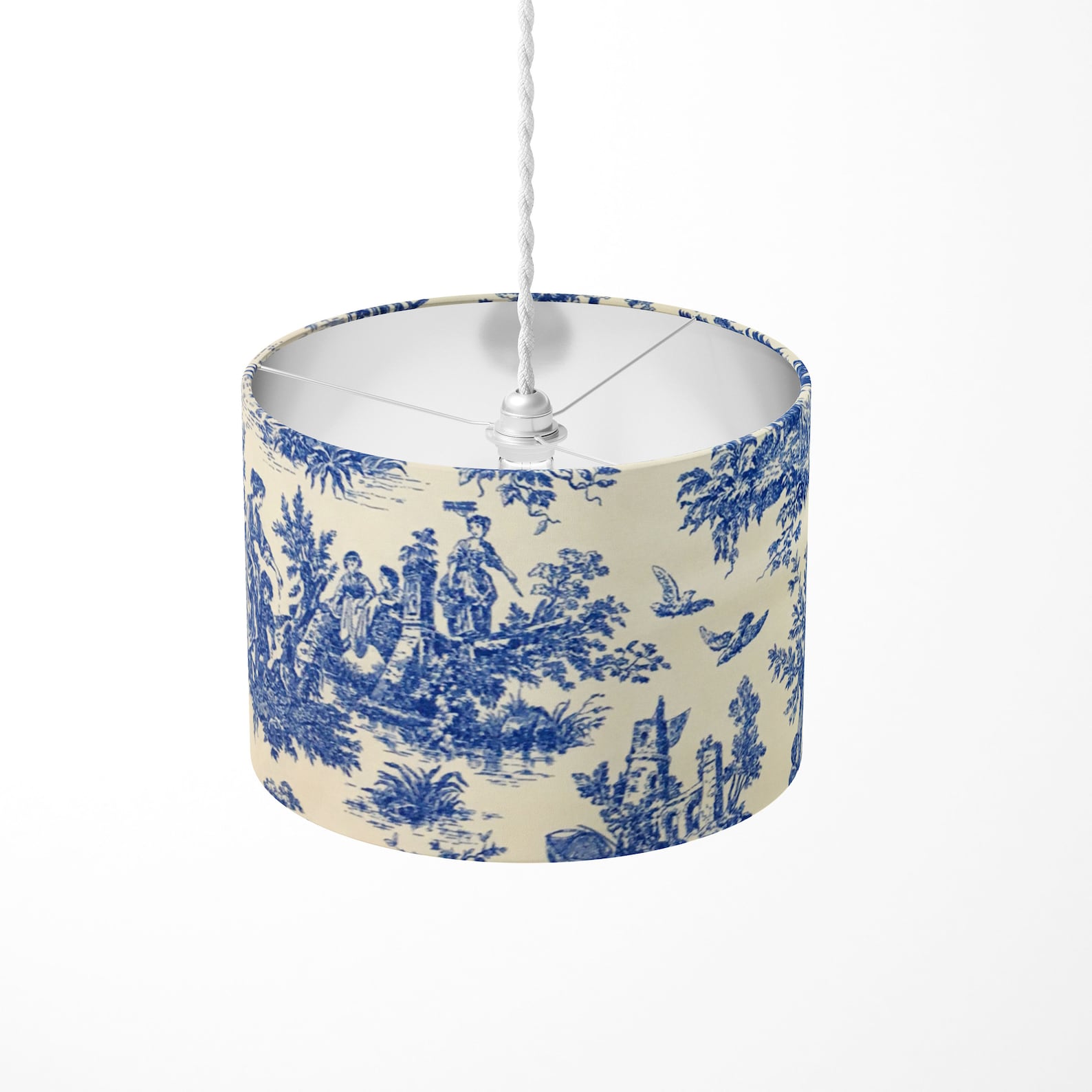 Toile Lampshade, French Lamp Shade, Blue White Lampshade, Countryside ...