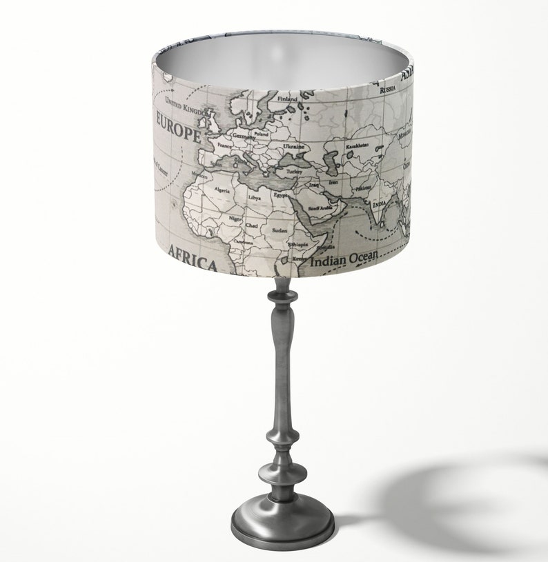 Map Lampshade, Grey Lamp Shade, Kids Light Shade, Children's World Map ...