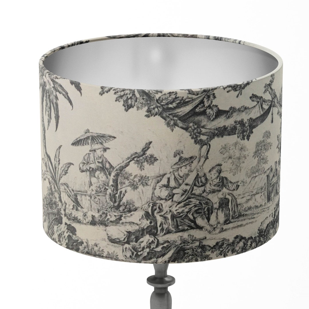 Toile De Jouy Lampshade, Chinese Lamp Shade, Japanese Light Shade, Grey ...
