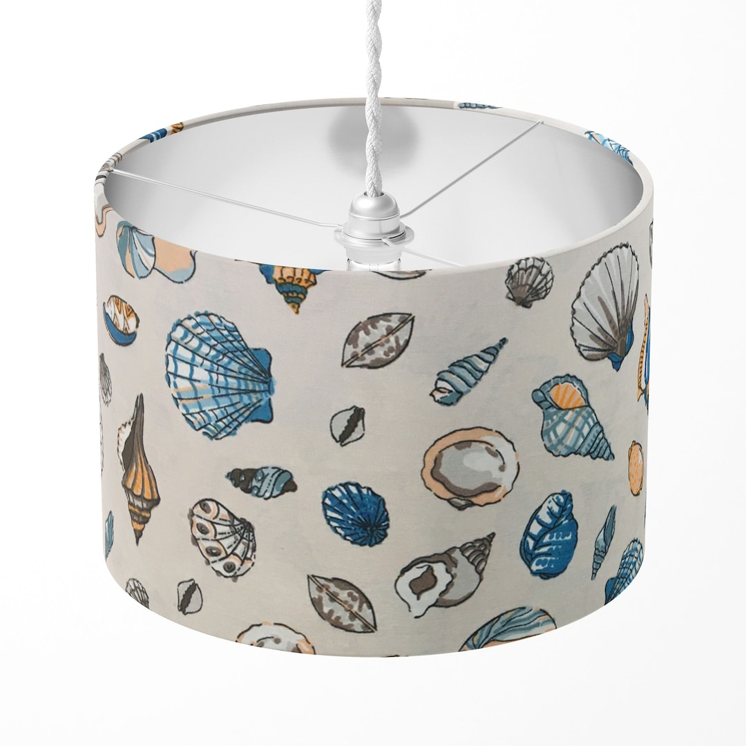 Sea Shell Lamp Shade, Beach Lampshade, Coastal Light Shade, Beige Blue ...