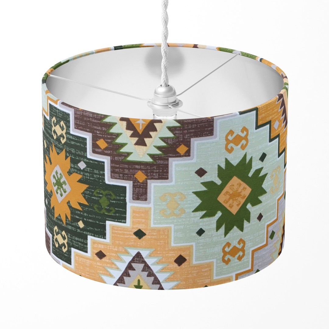 Boho Lamp Shade, Green Lampshade, Geometric Lampshade, Traditional ...
