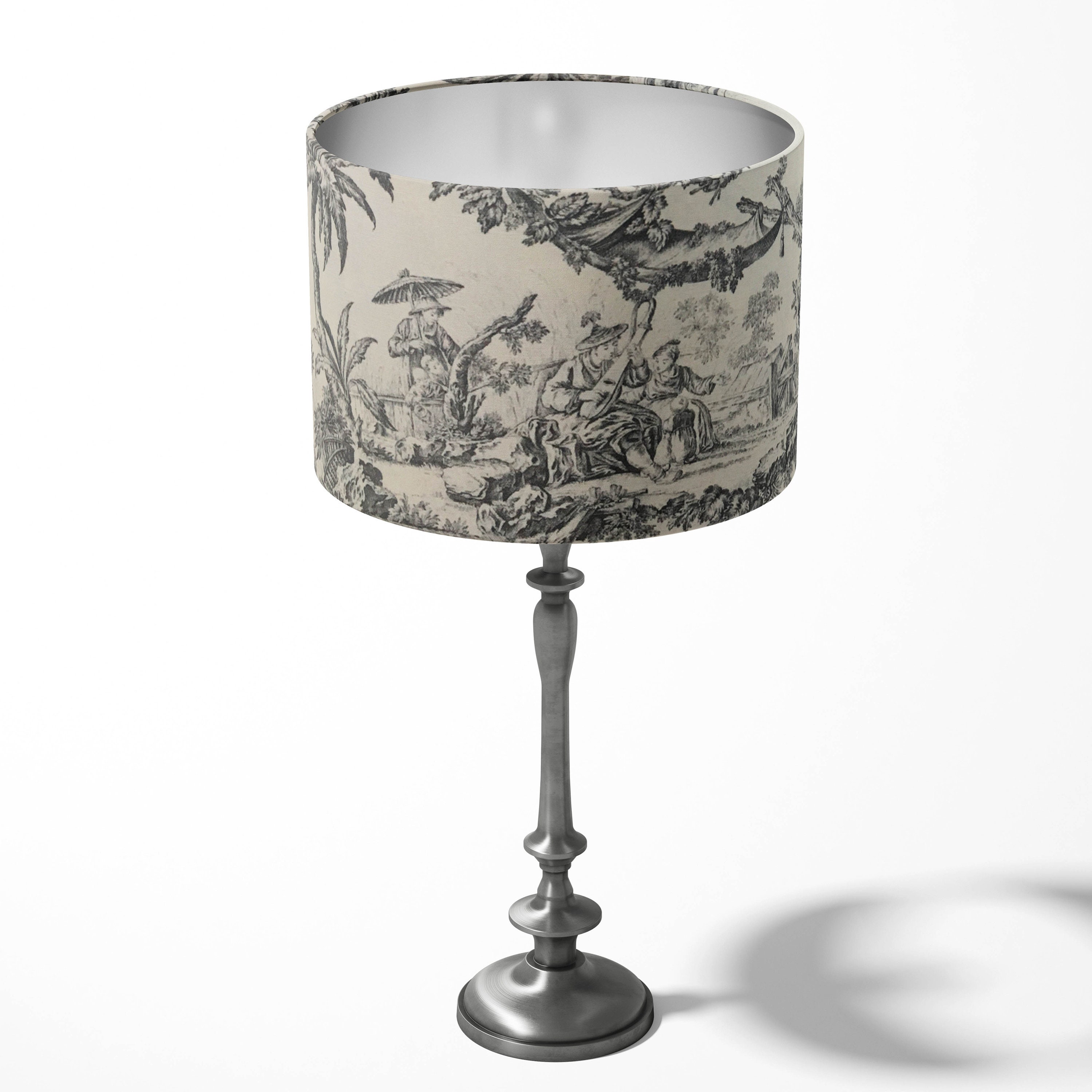 Toile De Jouy Lampshade, Chinese Lamp Shade, Japanese Light Shade, Grey ...