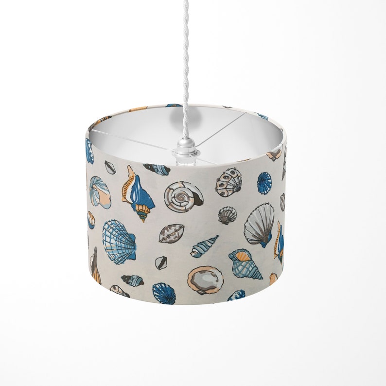 Sea Shell Lamp Shade, Beach Lampshade, Coastal Light Shade, Beige Blue ...
