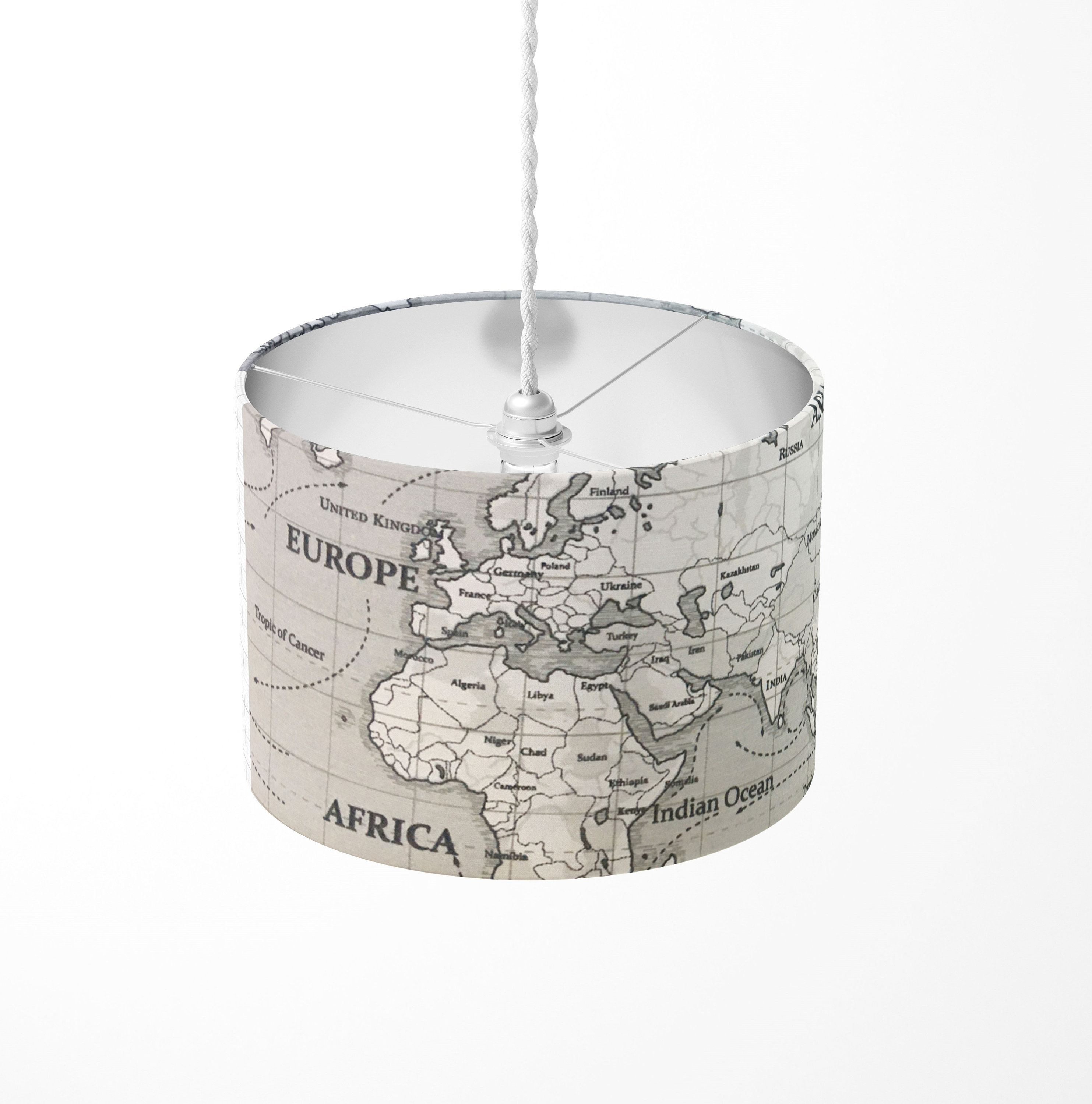 Map Lampshade, Grey Lamp Shade, Kids Light Shade, Children's World Map ...