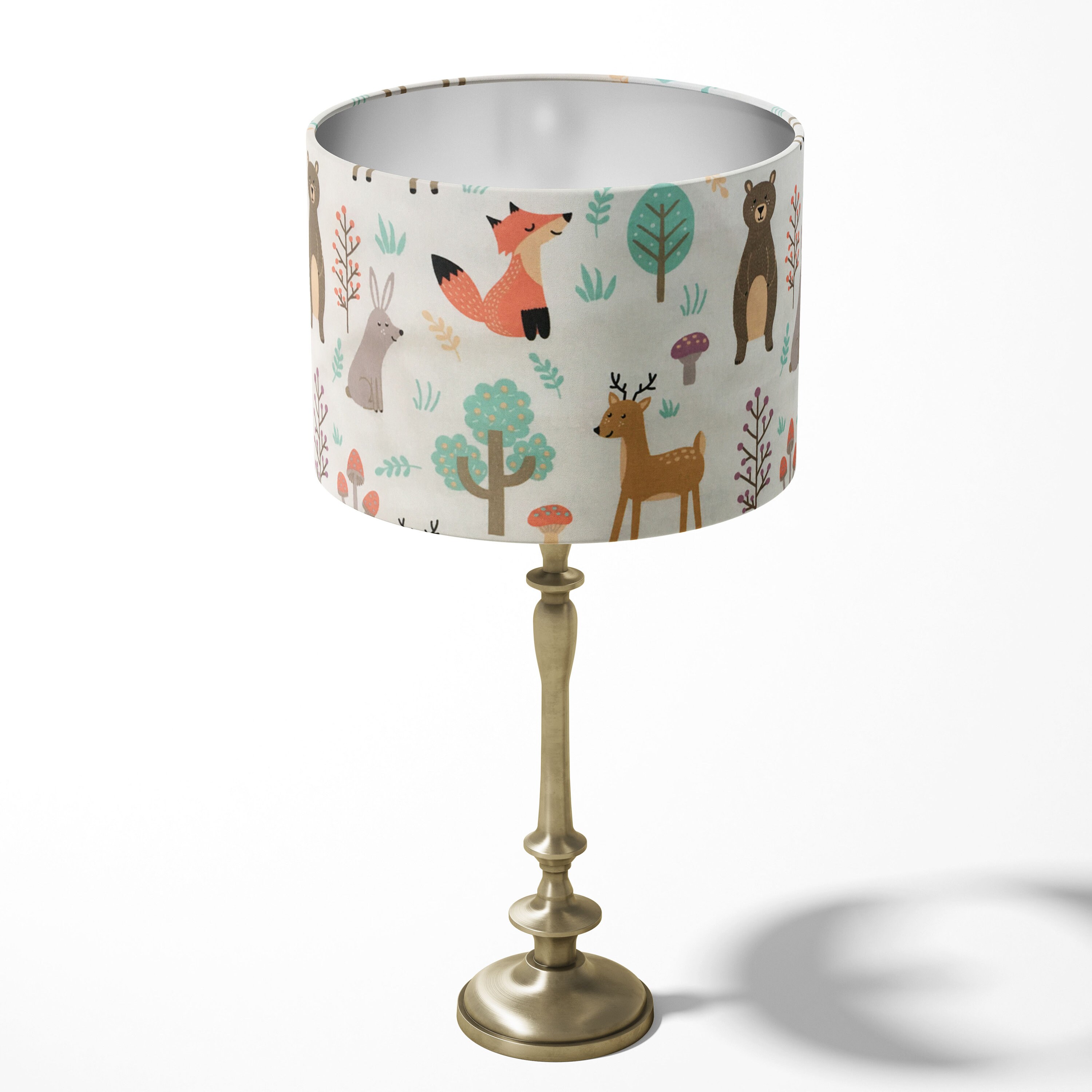 Woodland Lampshade, Animal Print Lamp Shade, Nursery Lampshade, Fox Owl ...