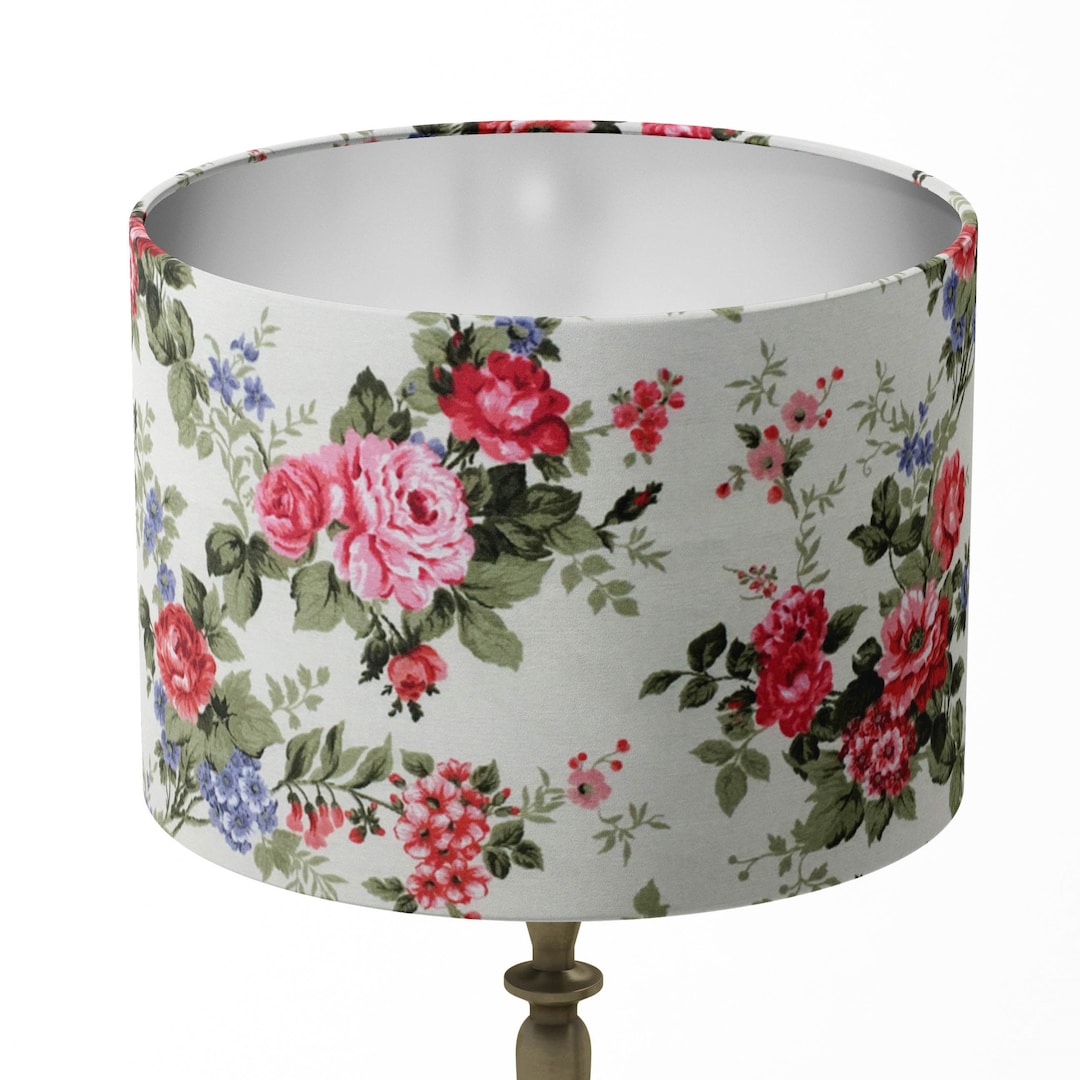Red Floral Lampshade, Rose Lamp Shade, Flower Light Shade, Shabby Chic ...