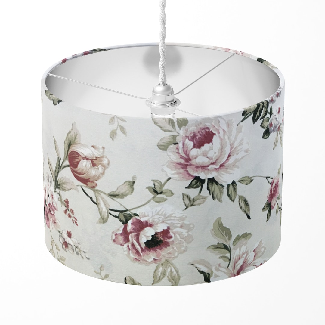 Flower Lampshade, Pink Floral Lampshade, Rose Lamp Shade, Cream Shabby ...