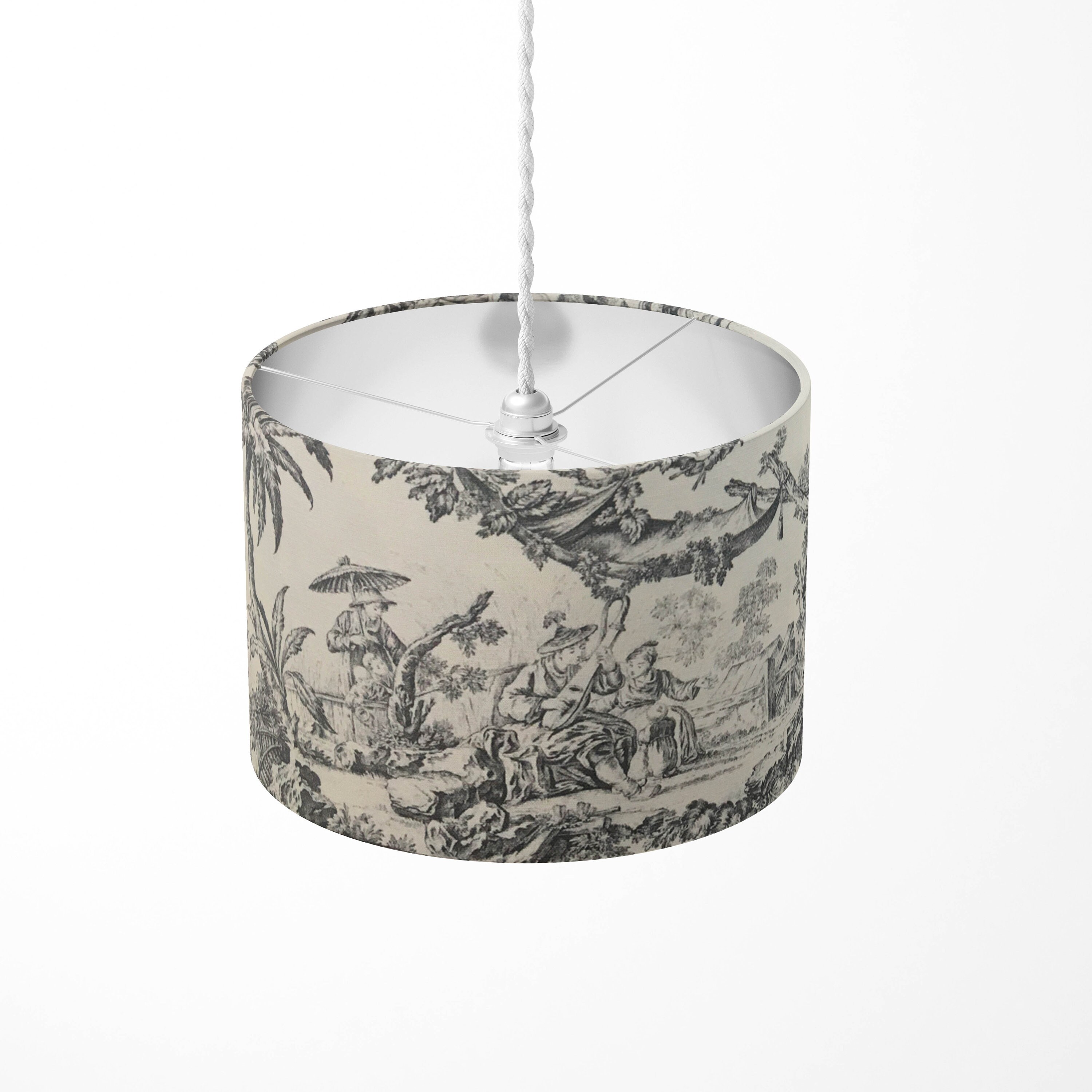 Toile De Jouy Lampshade, Chinese Lamp Shade, Japanese Light Shade, Grey ...