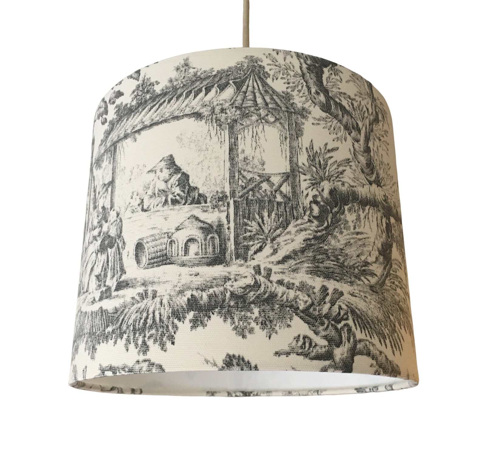 Toile De Jouy Lampshade, Chinese Lamp Shade, Japanese Light Shade, Grey ...