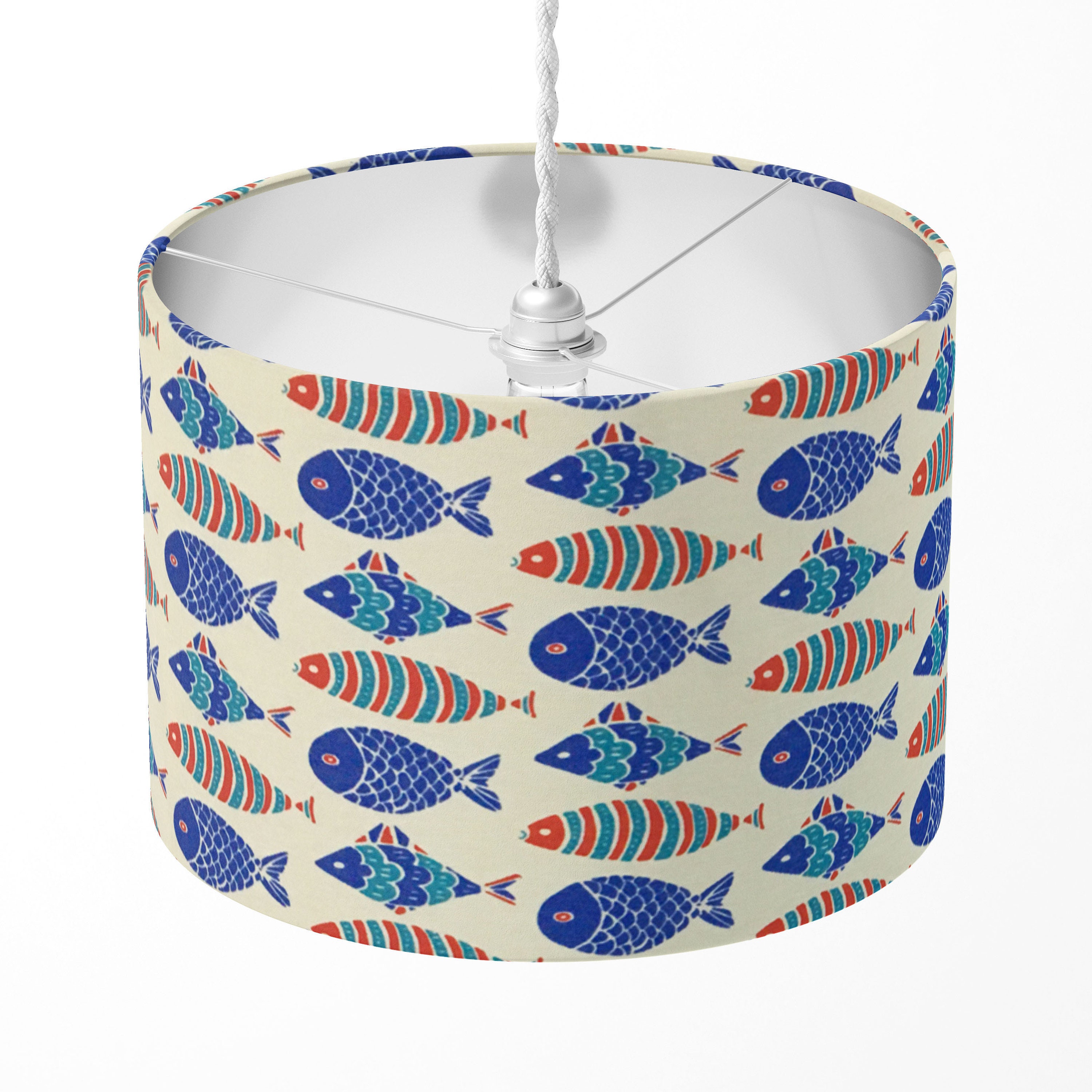 Fish Lampshade, Nautical Lampshade, Coastal Lampshade, Blue Red Ocean ...
