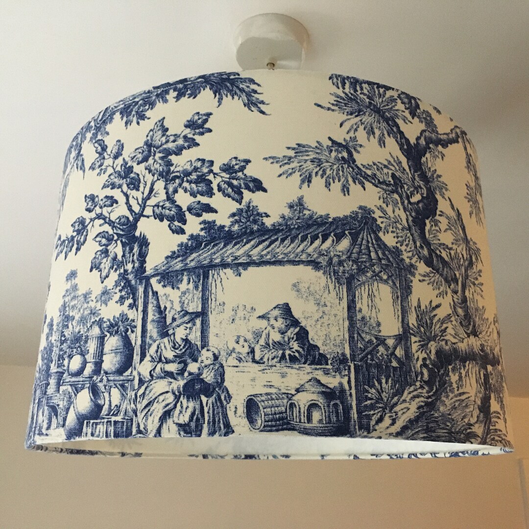Toile Lamp Shade, Japanese Lampshade, Blue White Lampshade, Chinese ...