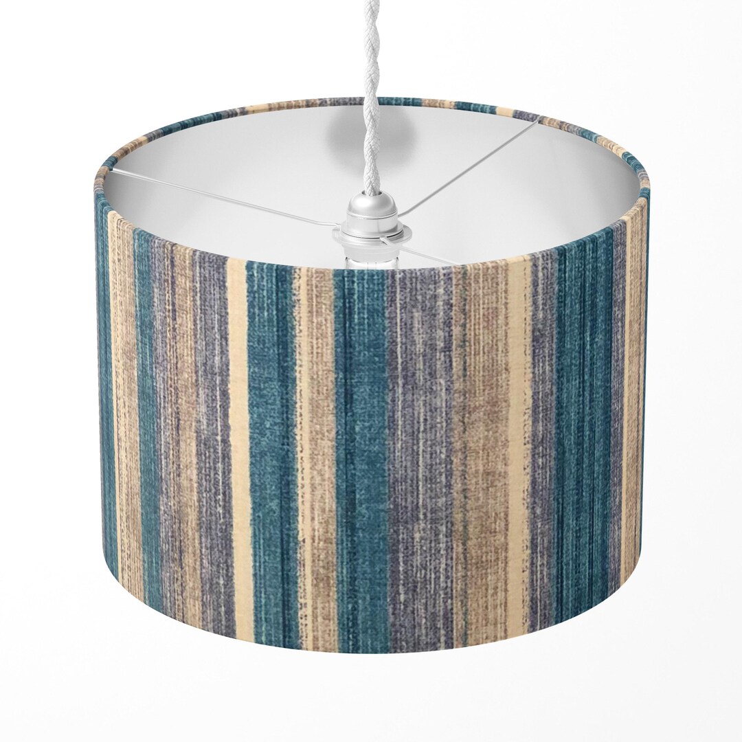 Stripe Lamp Shade, Blue Grey Lampshade, Teal Light Shade, Contemporary ...