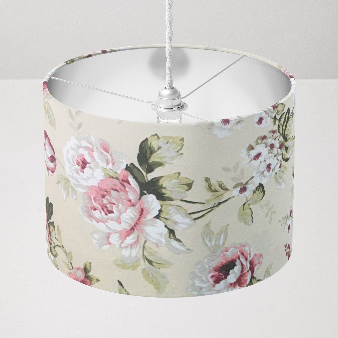 Pink Floral Lampshade, Roses Lamp Shade, Beige Lamp Shade, Shabby Chic ...