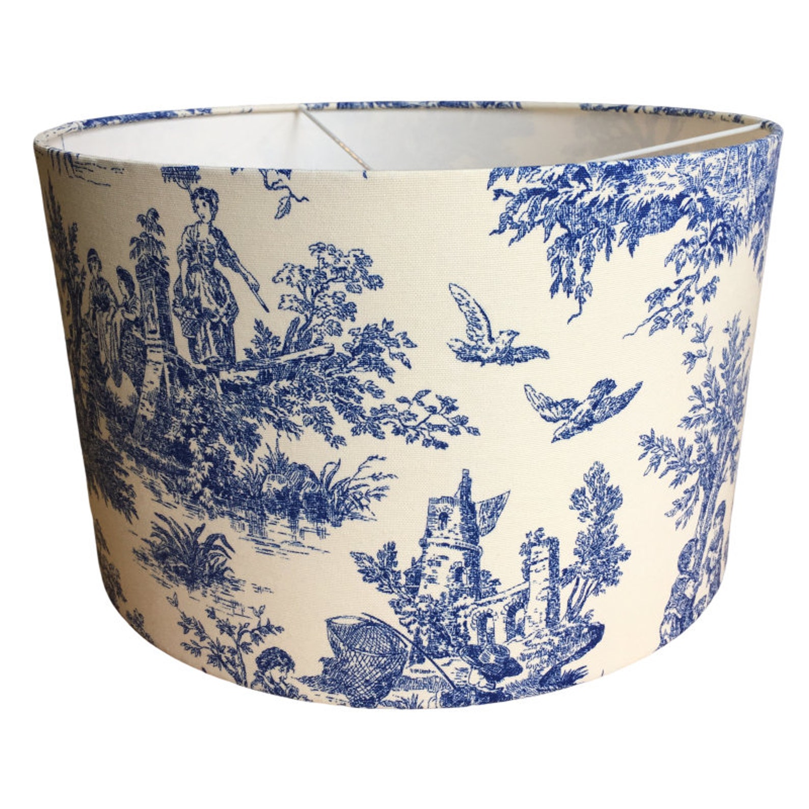 Toile Lampshade, French Lamp Shade, Blue White Lampshade, Countryside ...