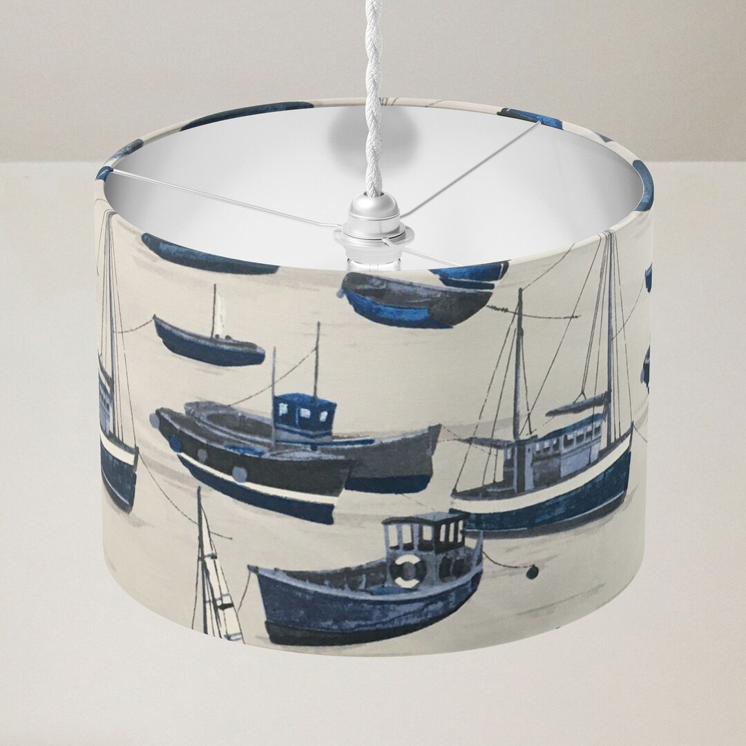 Nautical Lampshade, Blue White Lampshade, Boat Lamp Shade, Ocean ...
