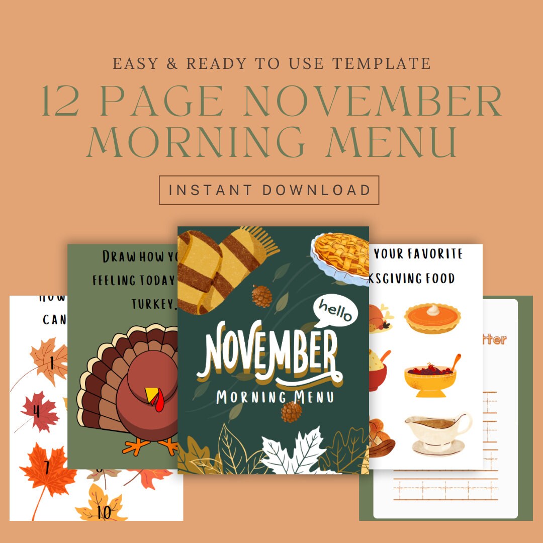 NOVEMBER MORNING MENU for Preschool, Toddlers, Homeschool - Etsy
