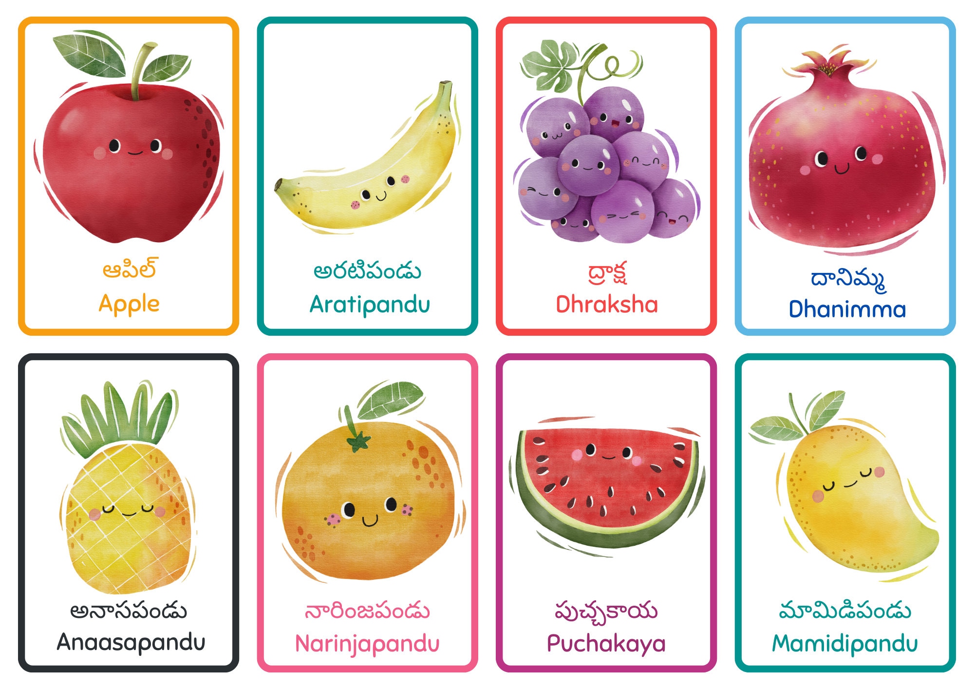 Fruits and Vegetables Flashcards in Telugu - Etsy