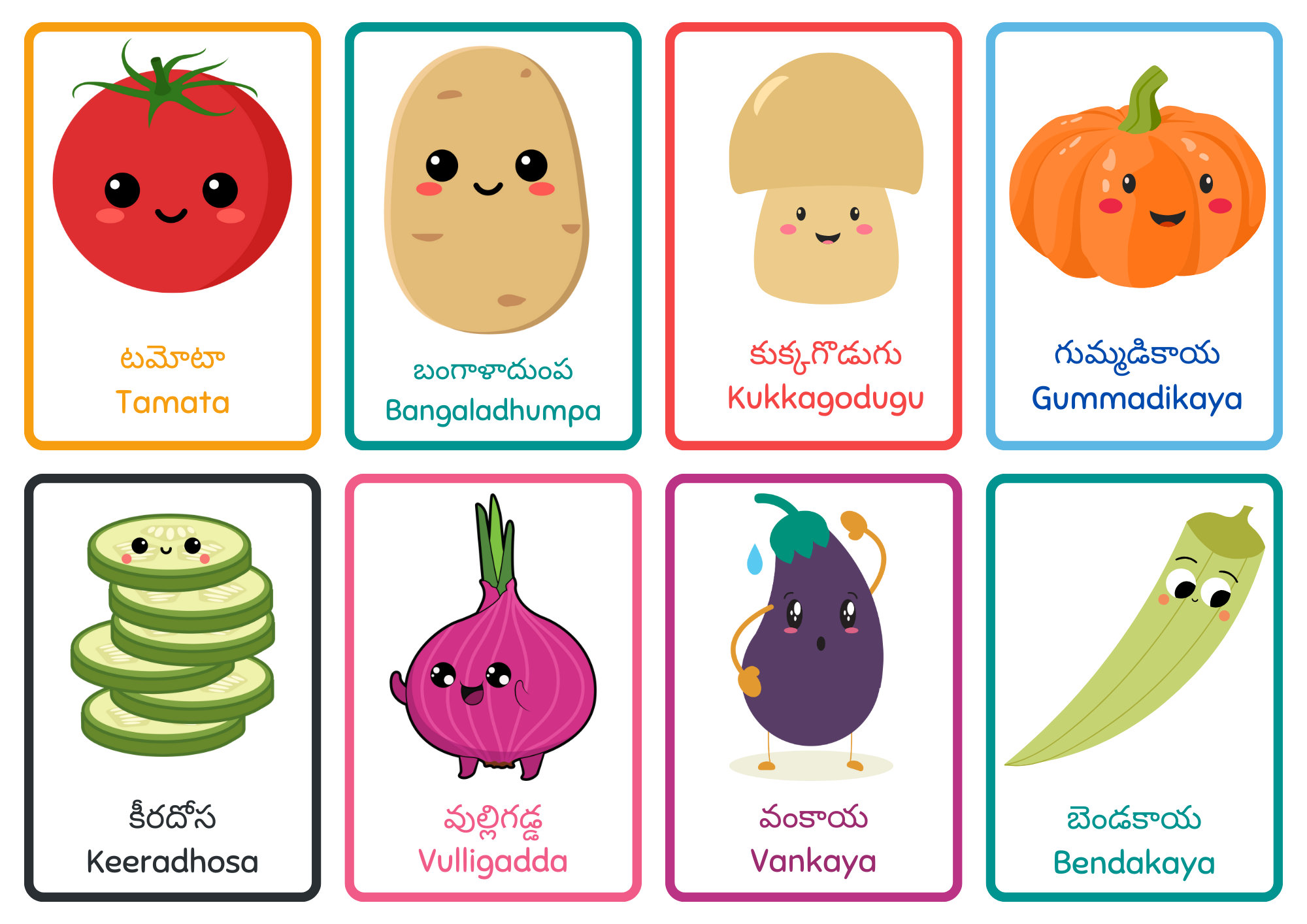 Fruits and Vegetables Flashcards in Telugu - Etsy