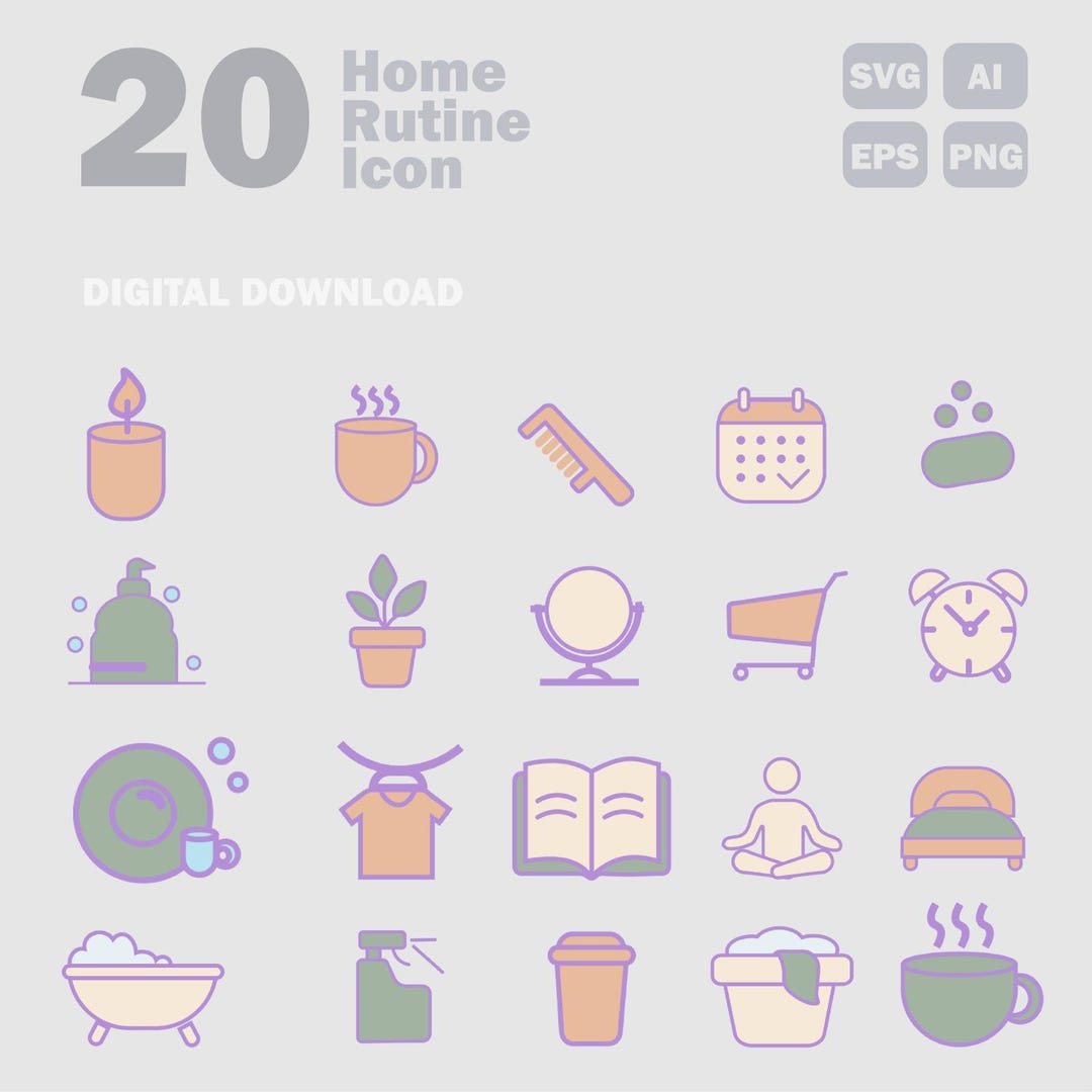 Pastel Daily Routine Icon Set – Self-care & Planner Icons – 6 Styles ...