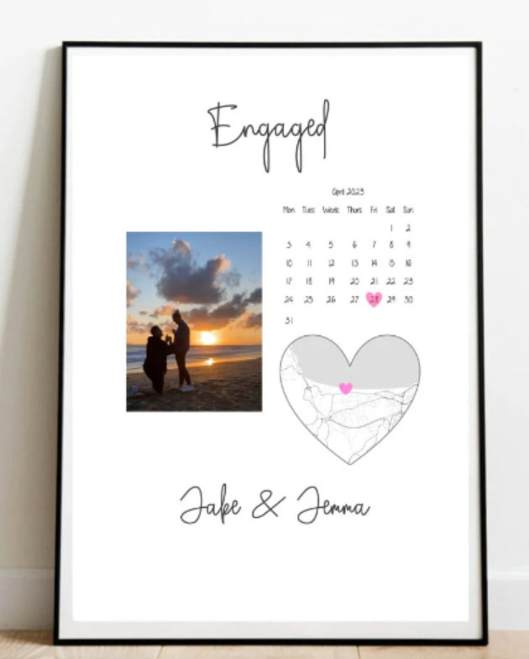 Gift for Engagement, Engaged Gift, Engagement Frame Handmade ...