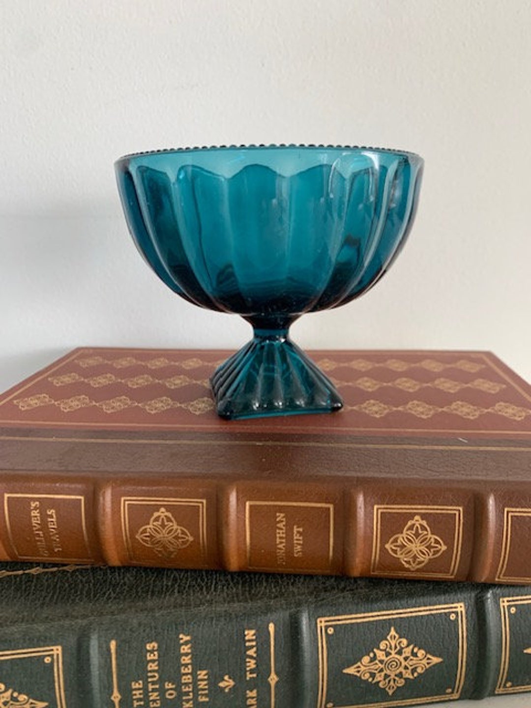 Vintage Blue Fluted Compote Bowl - Etsy