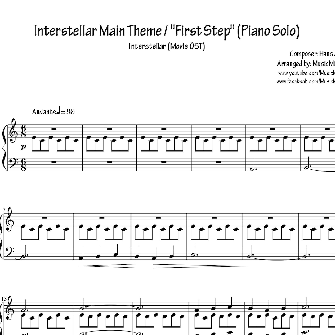 Interstellar Piano Solo Sheet Music, OST - Etsy