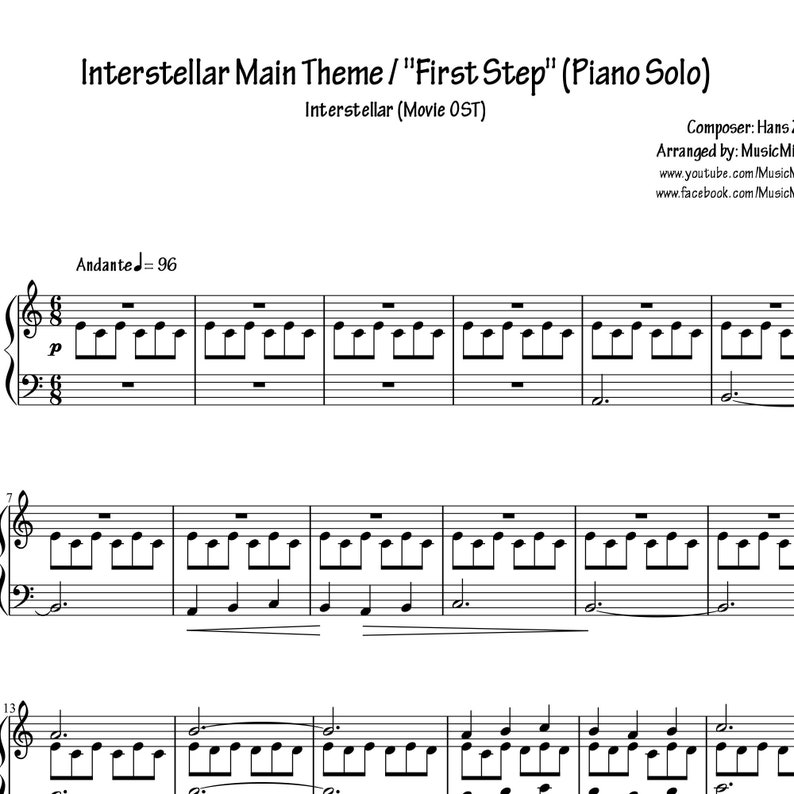 Interstellar Piano Solo Sheet Music, OST - Etsy