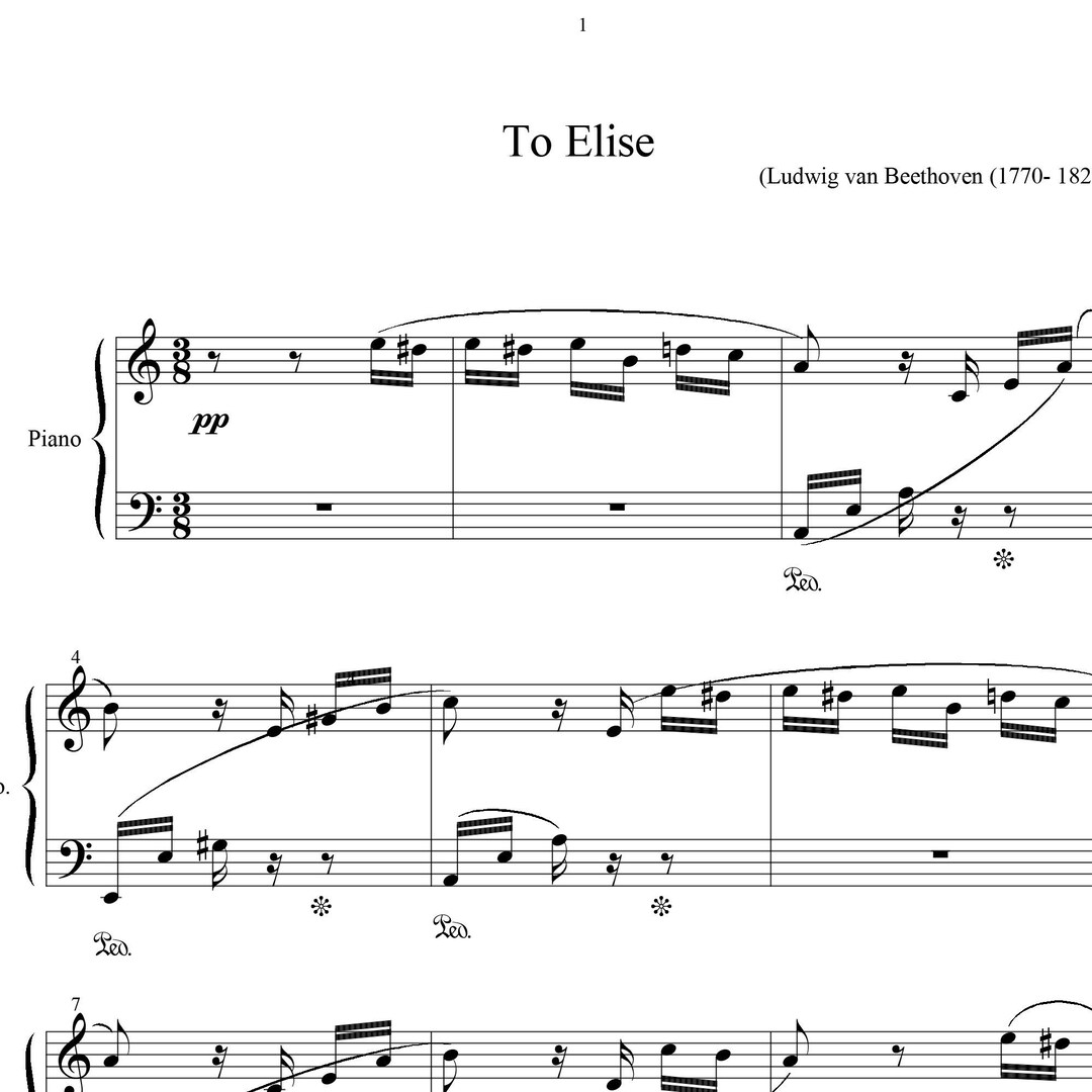 For Elise Beethoven FULL Piano Sheet Music (complete Version) - Etsy