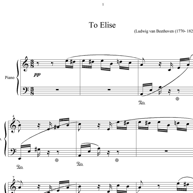 For Elise Beethoven FULL Piano Sheet Music (complete Version) - Etsy