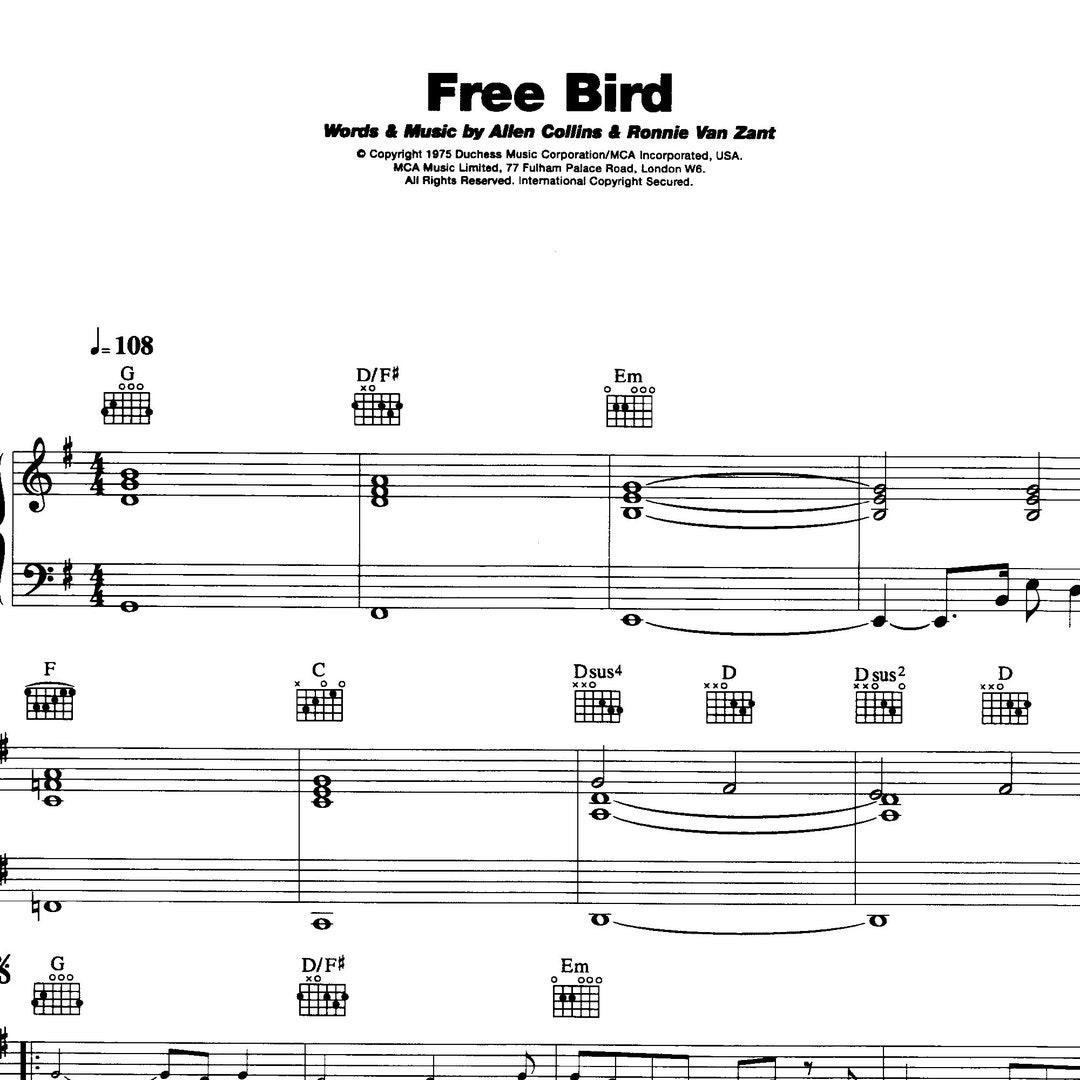 Free Bird Pdf Sheet Music Download - Etsy