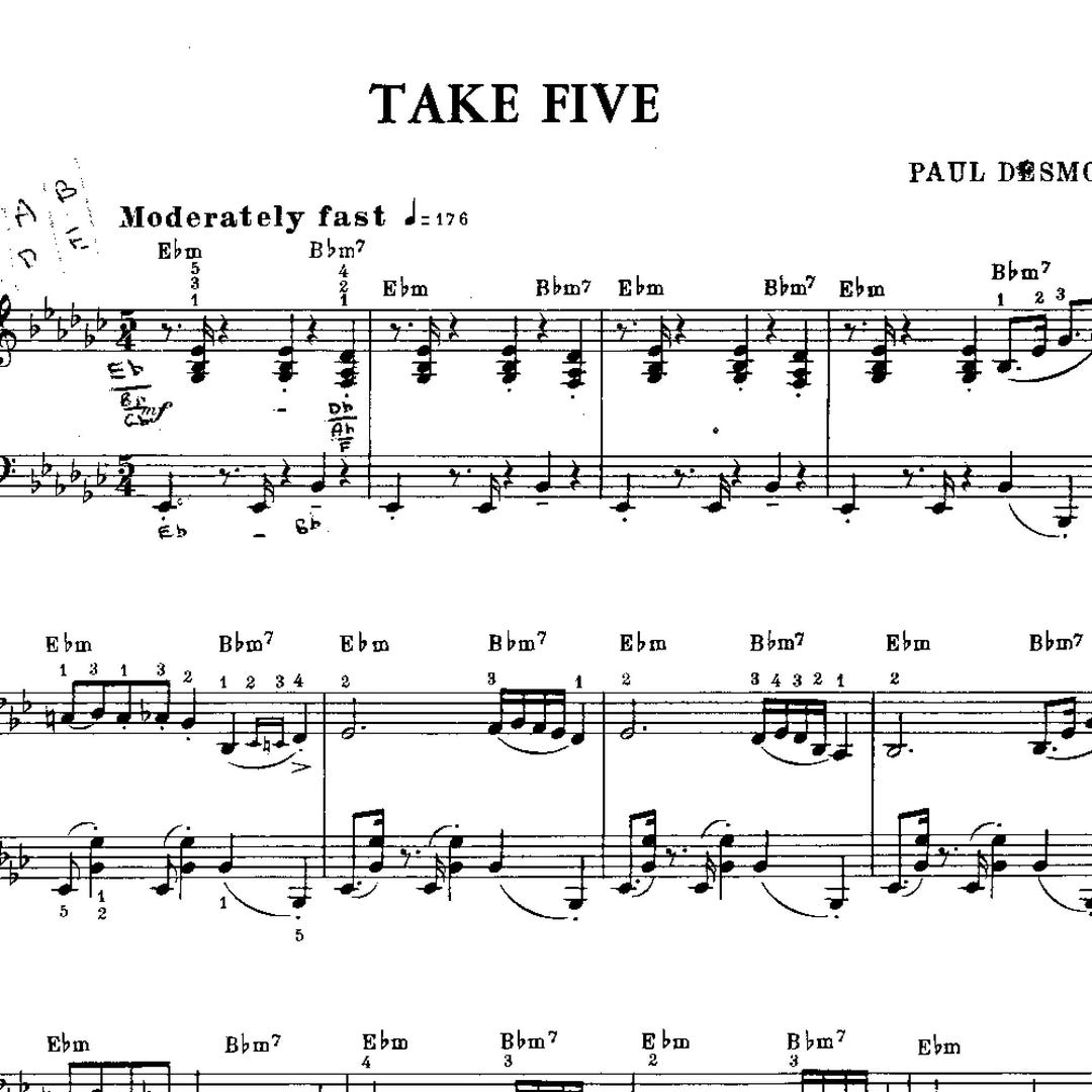 Take Five - Sheet Music (digital Download) | Jazz Piano Arrangement - Etsy