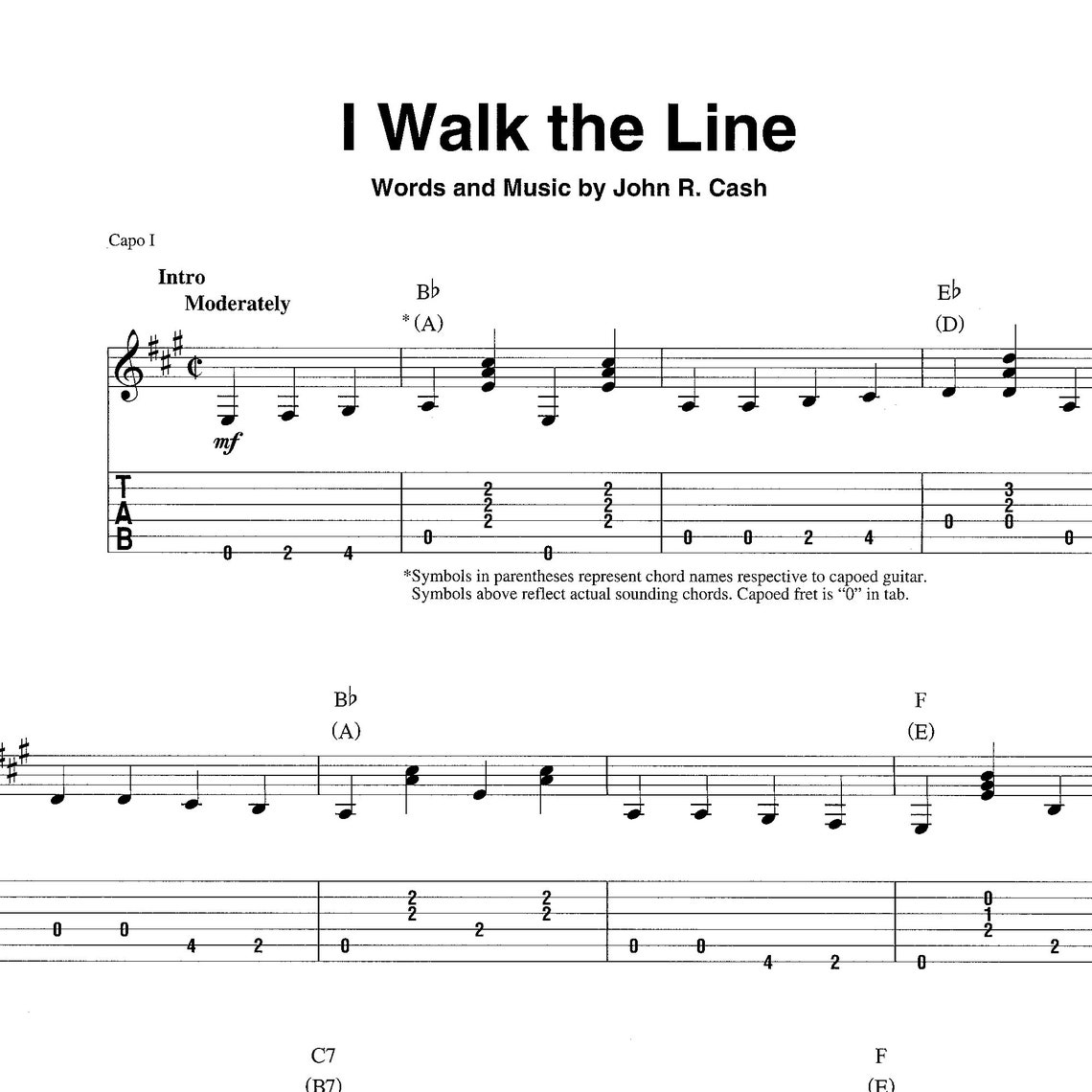 I Walk the Line Sheet Music Johnny Cash - Etsy