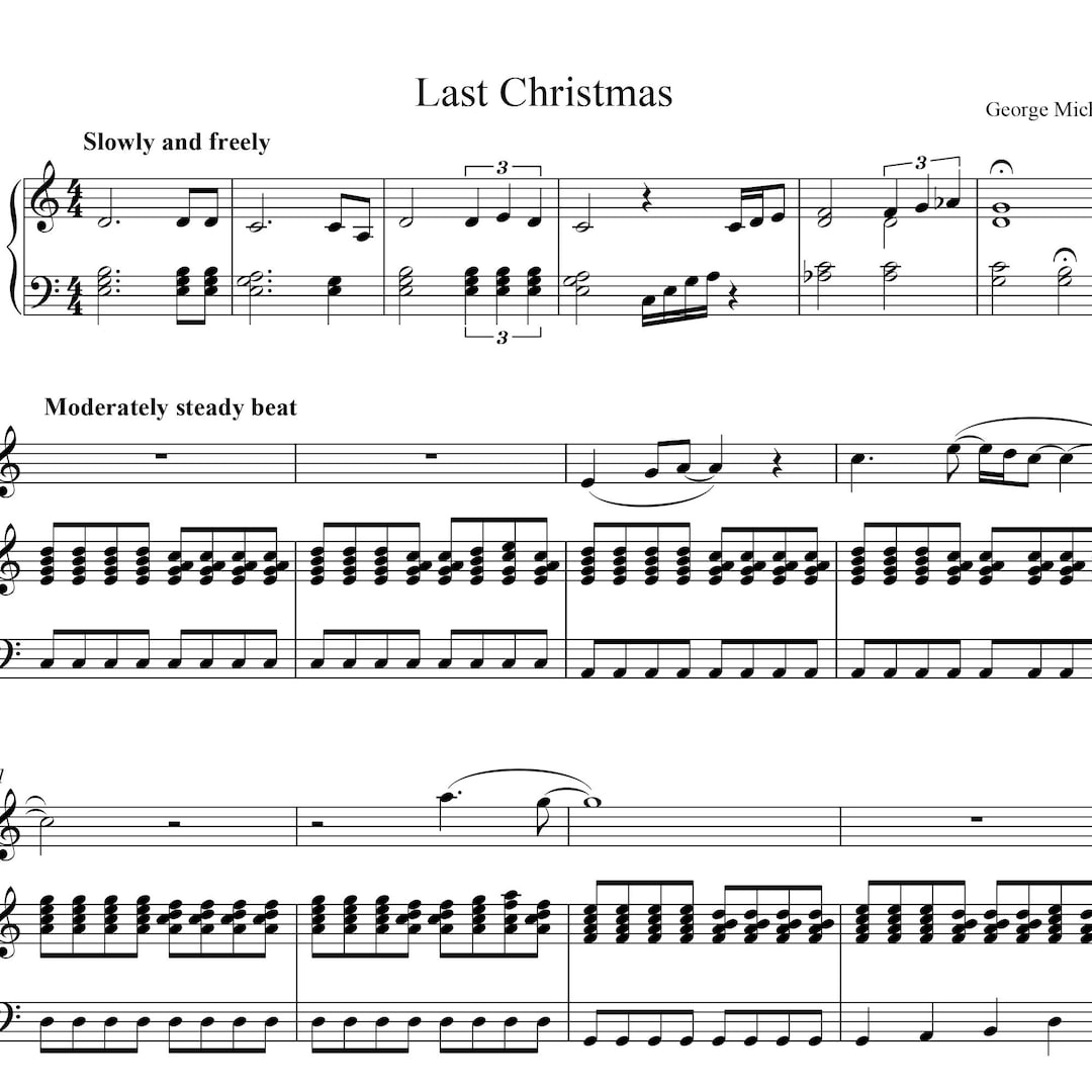 Last Christmas, George Michael, Wham, Download PDF Piano Solo Sheet ...