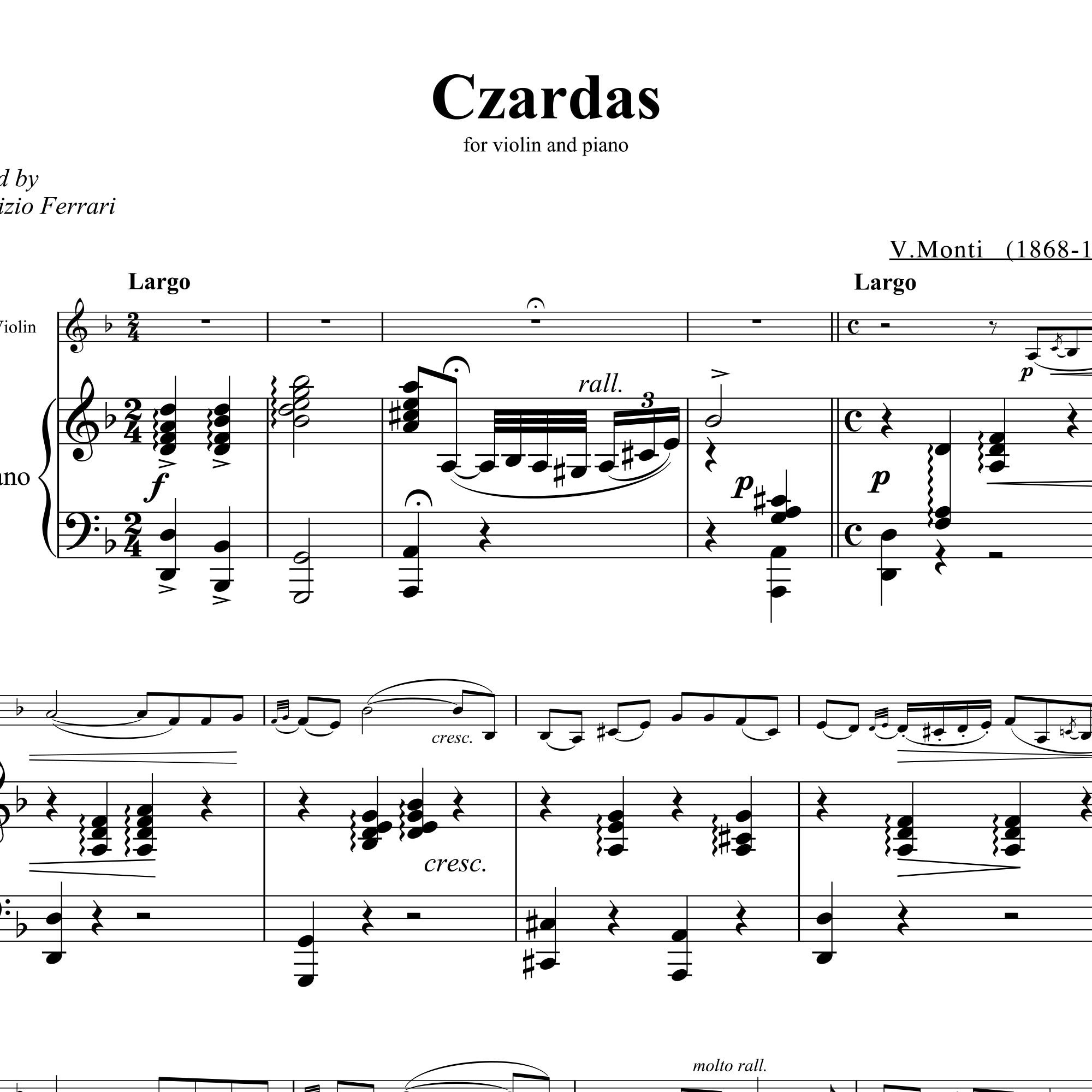 Czardas, Vittorio Monti, Violin and Piano Sheet Music, Classical Music ...
