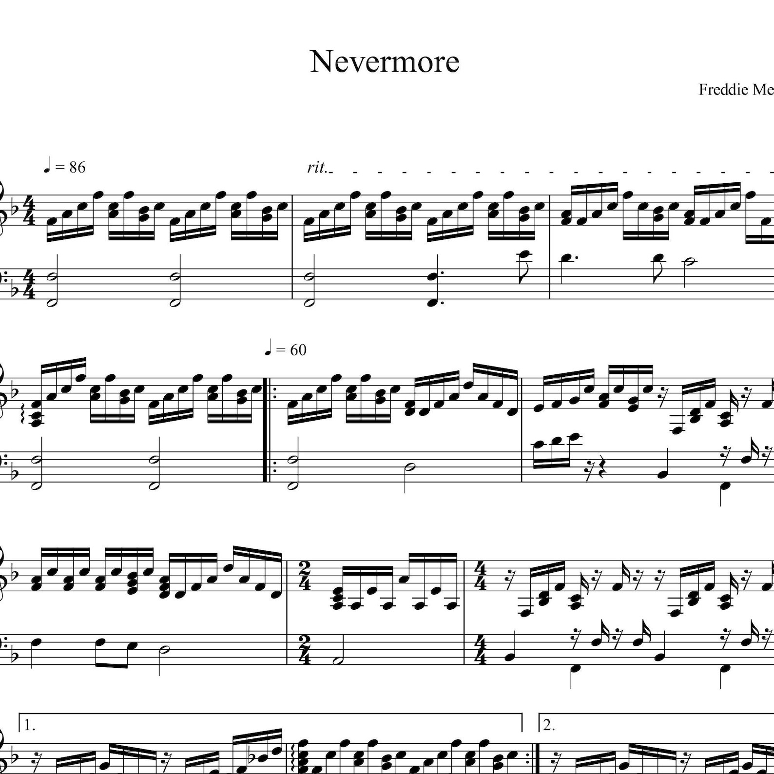 Nevermore, Queen, Piano Solo Sheet Music, Famous Songs Pdf Digital ...