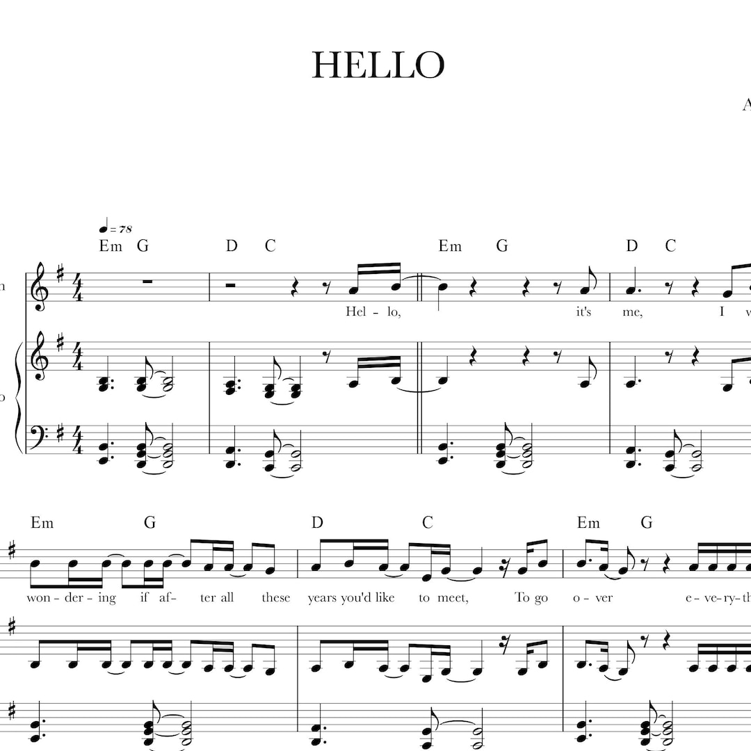 Hello, Adele, Piano and Violin Sheet Music to Download and Print, PDF Music, Digital Score - Etsy