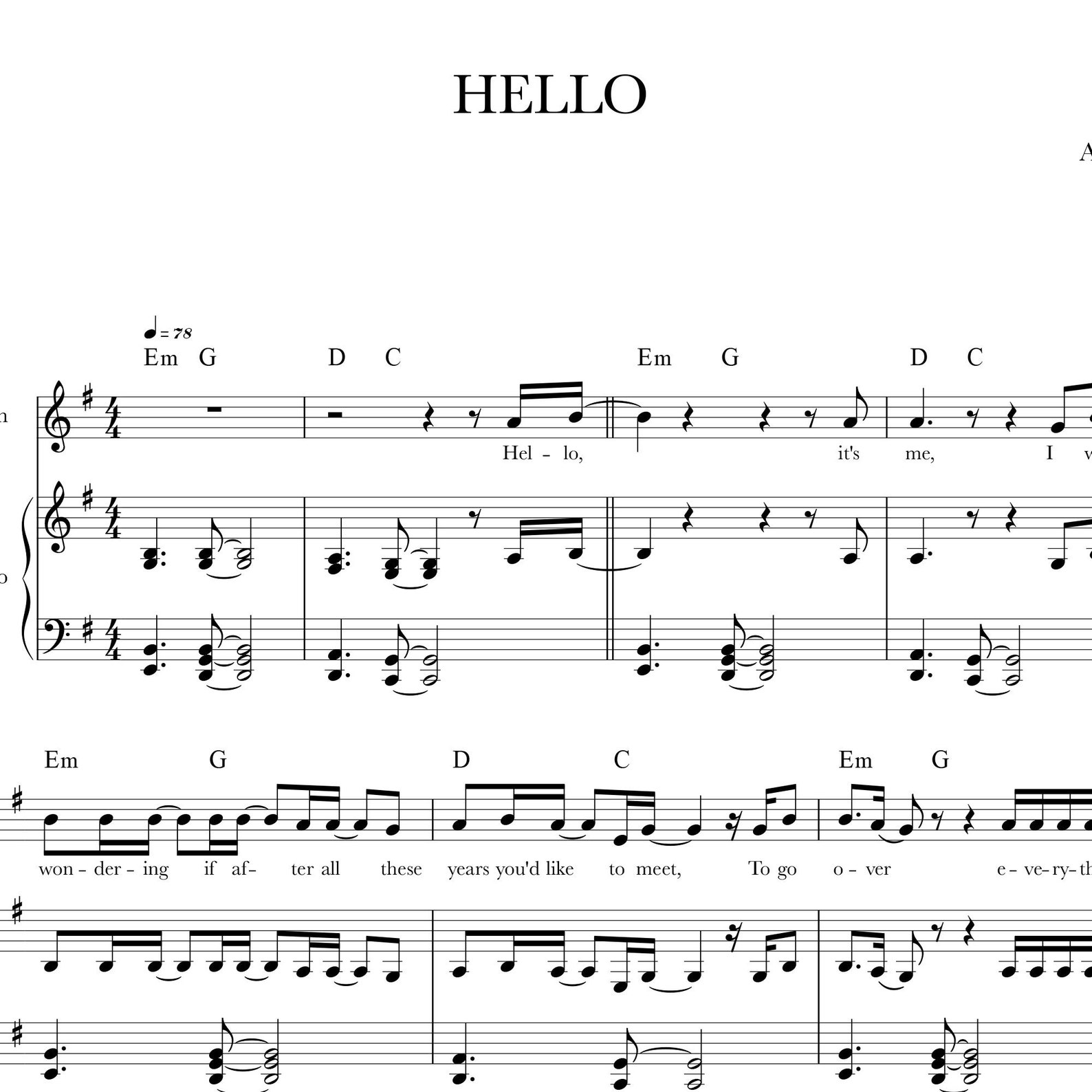Hello, Adele, Piano and Violin Sheet Music to Download and Print, PDF ...