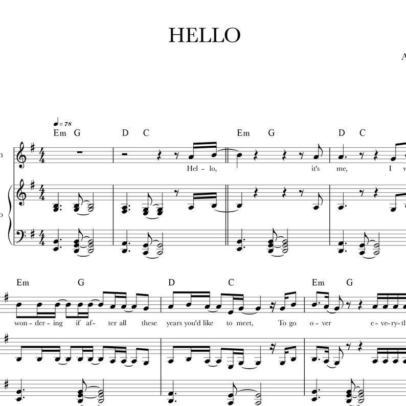 Hello, Adele, Piano and Violin Sheet Music to Download and Print, PDF ...