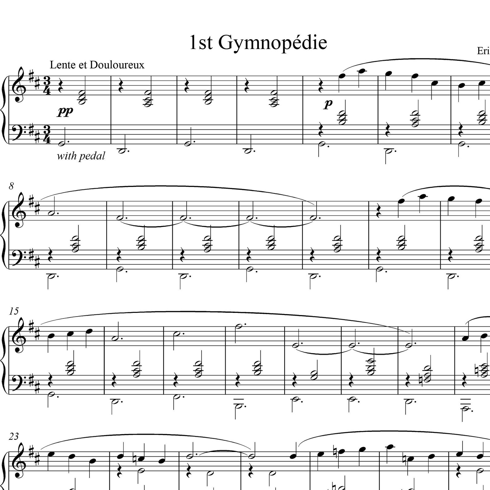Gymnopédie 1 Erik Satie, Pdf Piano Solo Sheet Music - Etsy