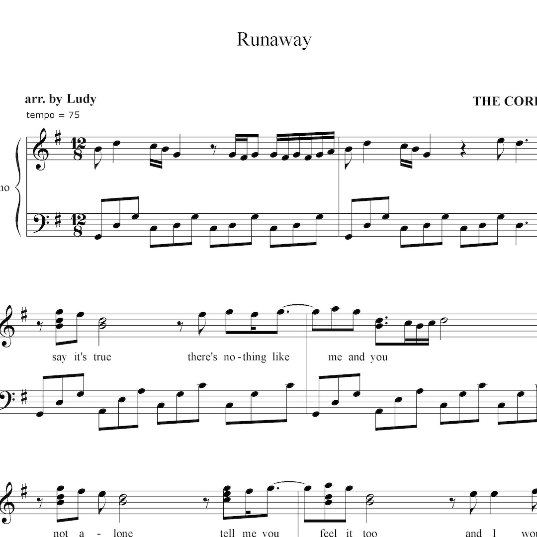Runaway the Corrs, Instant Download, PDF Piano Solo Sheet Music ...
