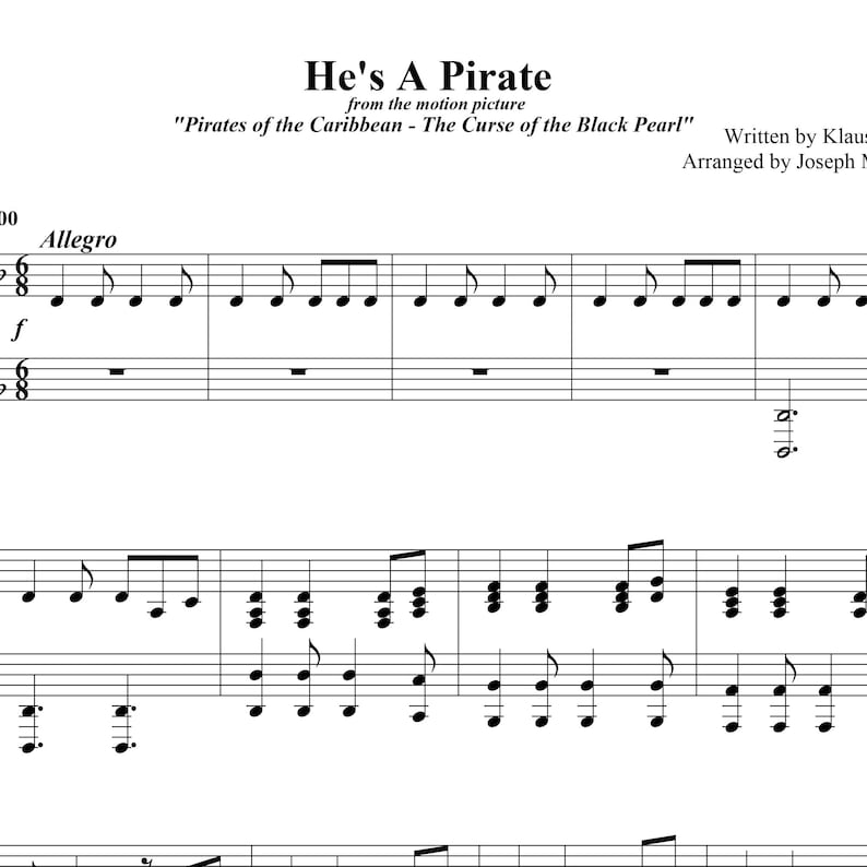 Pirates of the Caribbean Piano Score Sheet Music - Etsy