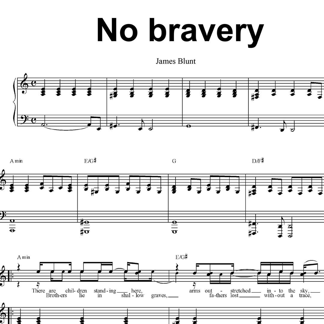 James Blunt / No Bravery / Beginner Piano Sheet Music, Digital Score ...