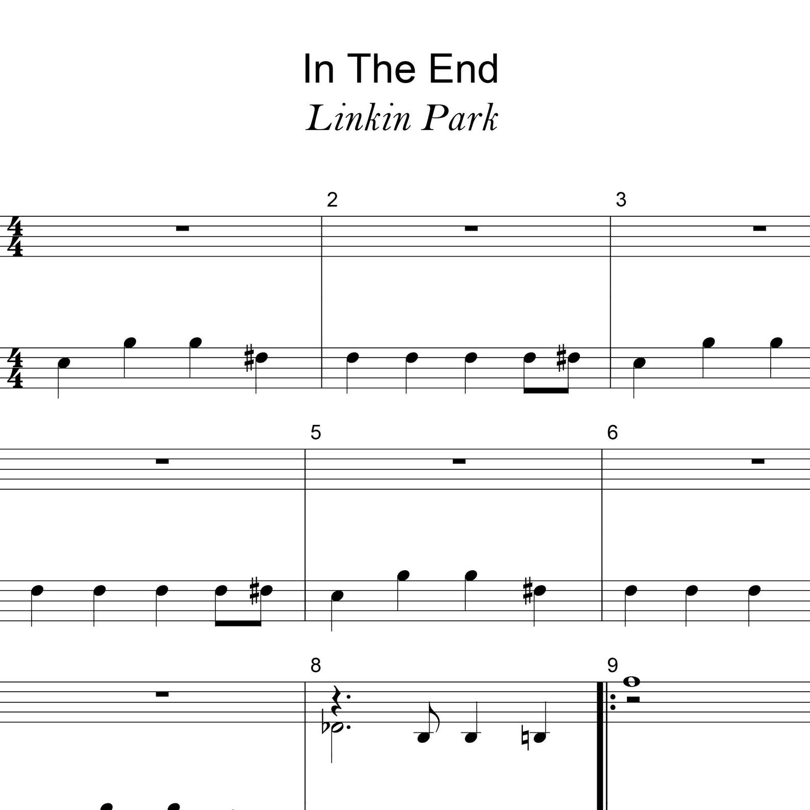 In the End, Linkin Park, It Starts With One, Piano Solo Sheet Music ...