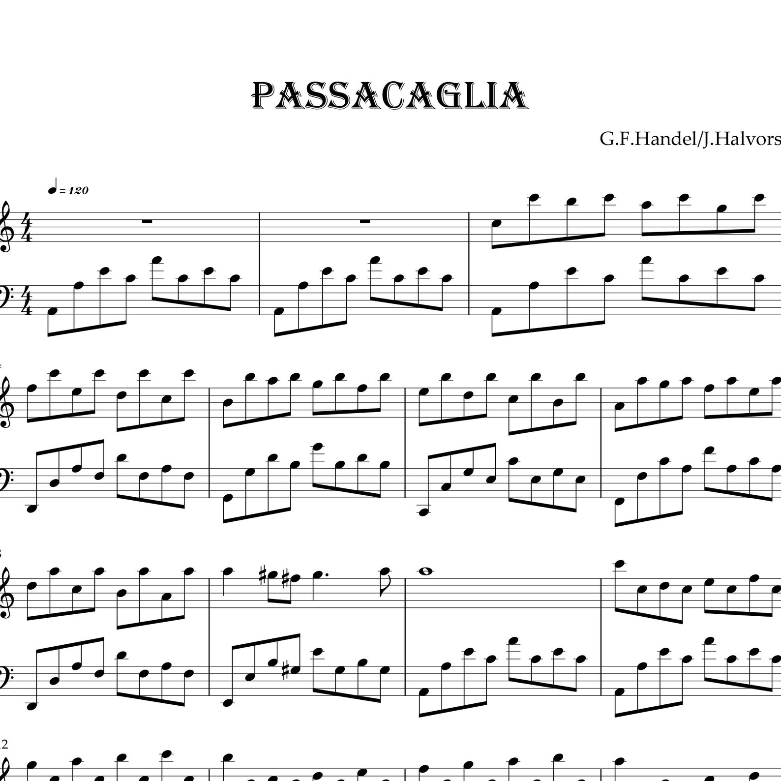 Passacaglia Handel Classical Piano Solo Sheet Music - Etsy