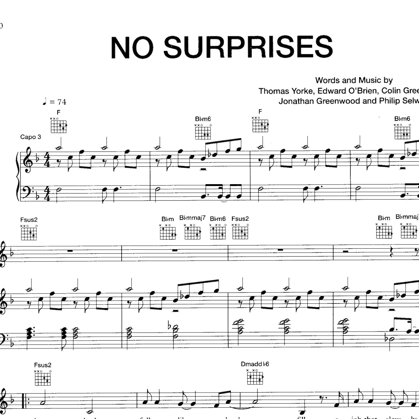 No Surprises | Radiohead Printable Sheet Music - Etsy