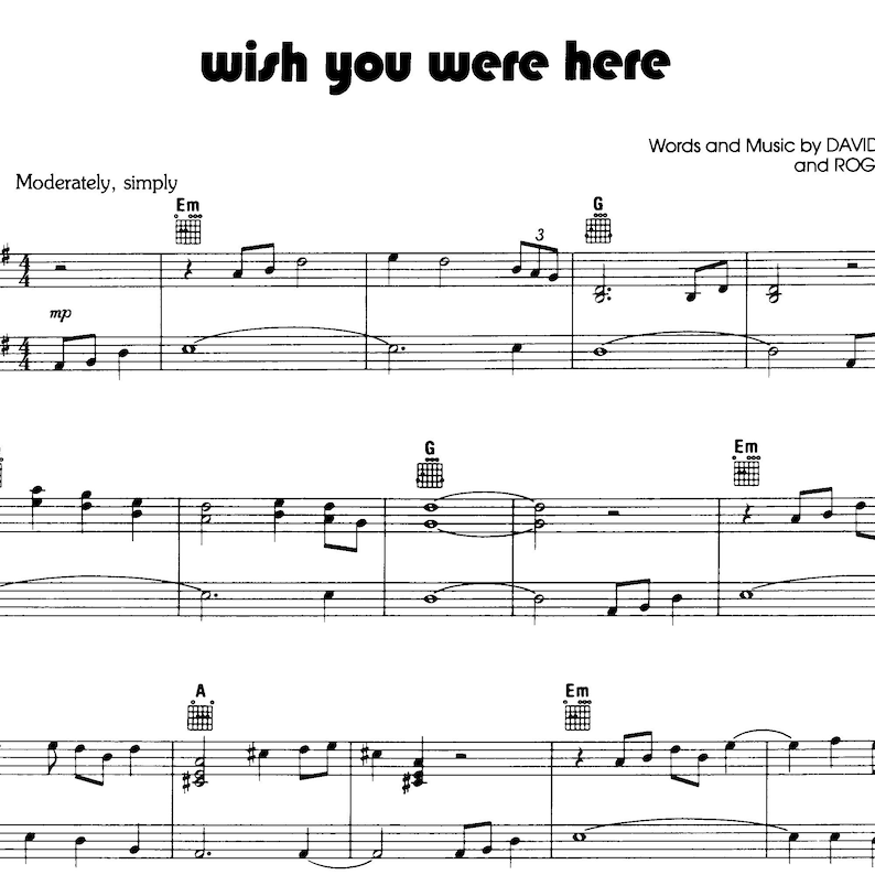 Wish You Were Here Pink Floyd Sheet Music - Etsy